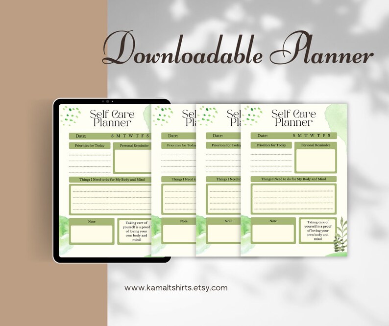 Green Watercolor Self Care Planner, Habit Tracker, Daily Organizer ...