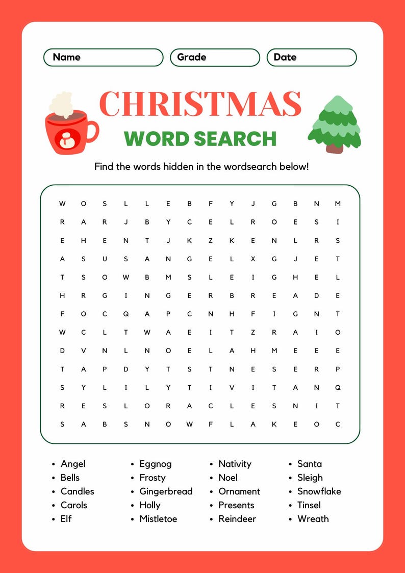 Christmas Word Search Printable Worksheet, Engaging Holiday Activity ...