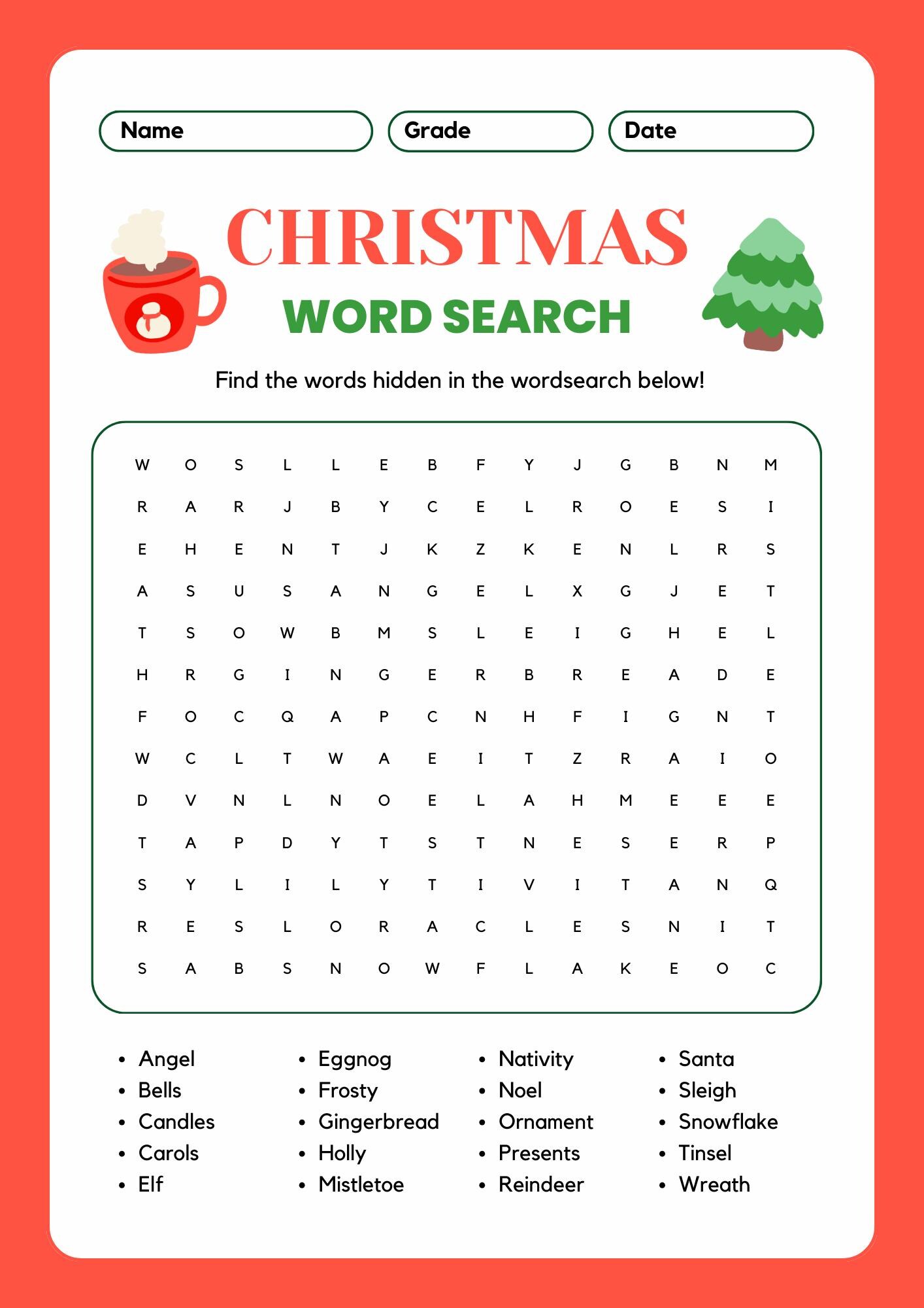 Christmas Word Search Printable Worksheet, Engaging Holiday Activity ...