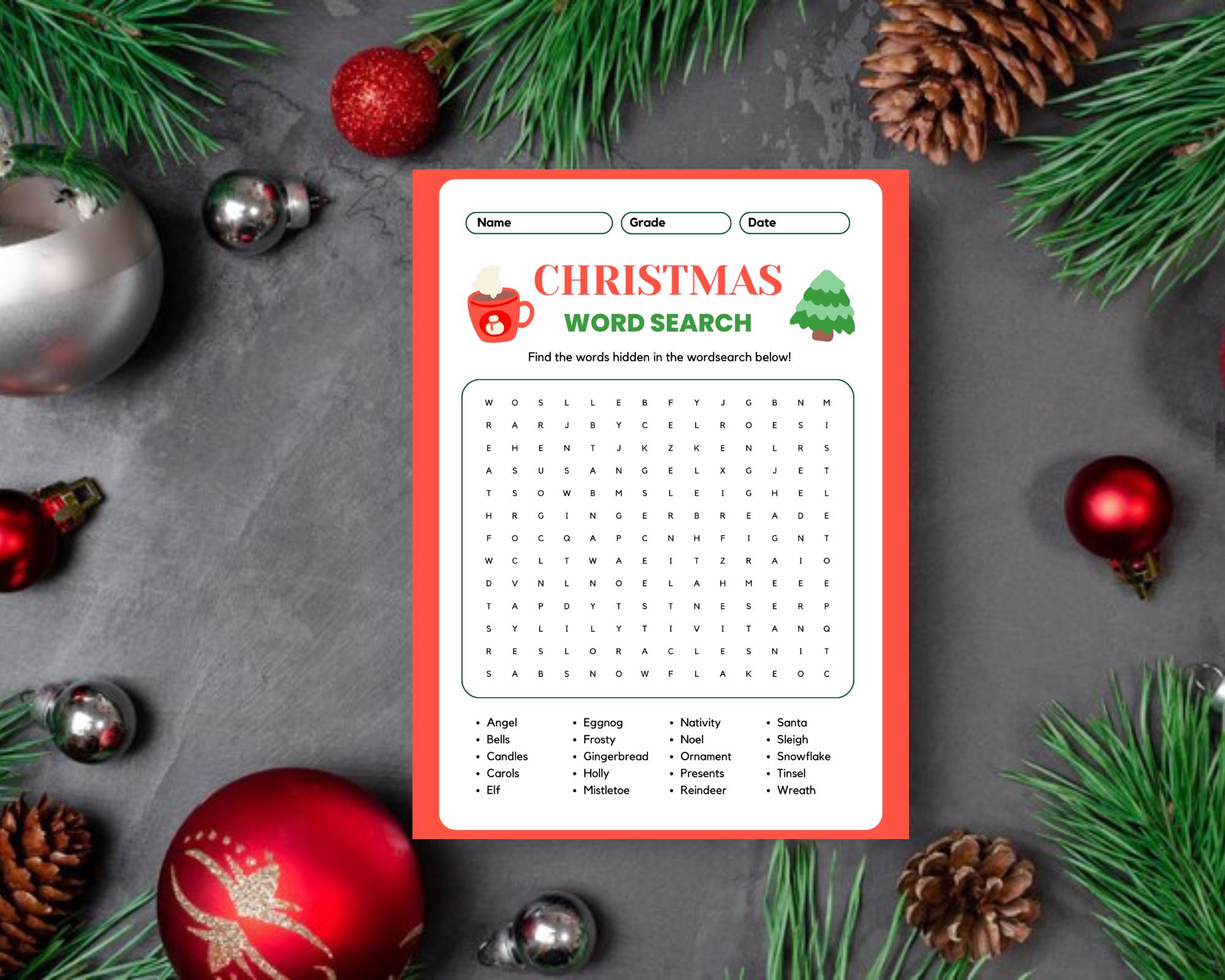Christmas Word Search Printable Worksheet, Engaging Holiday Activity ...