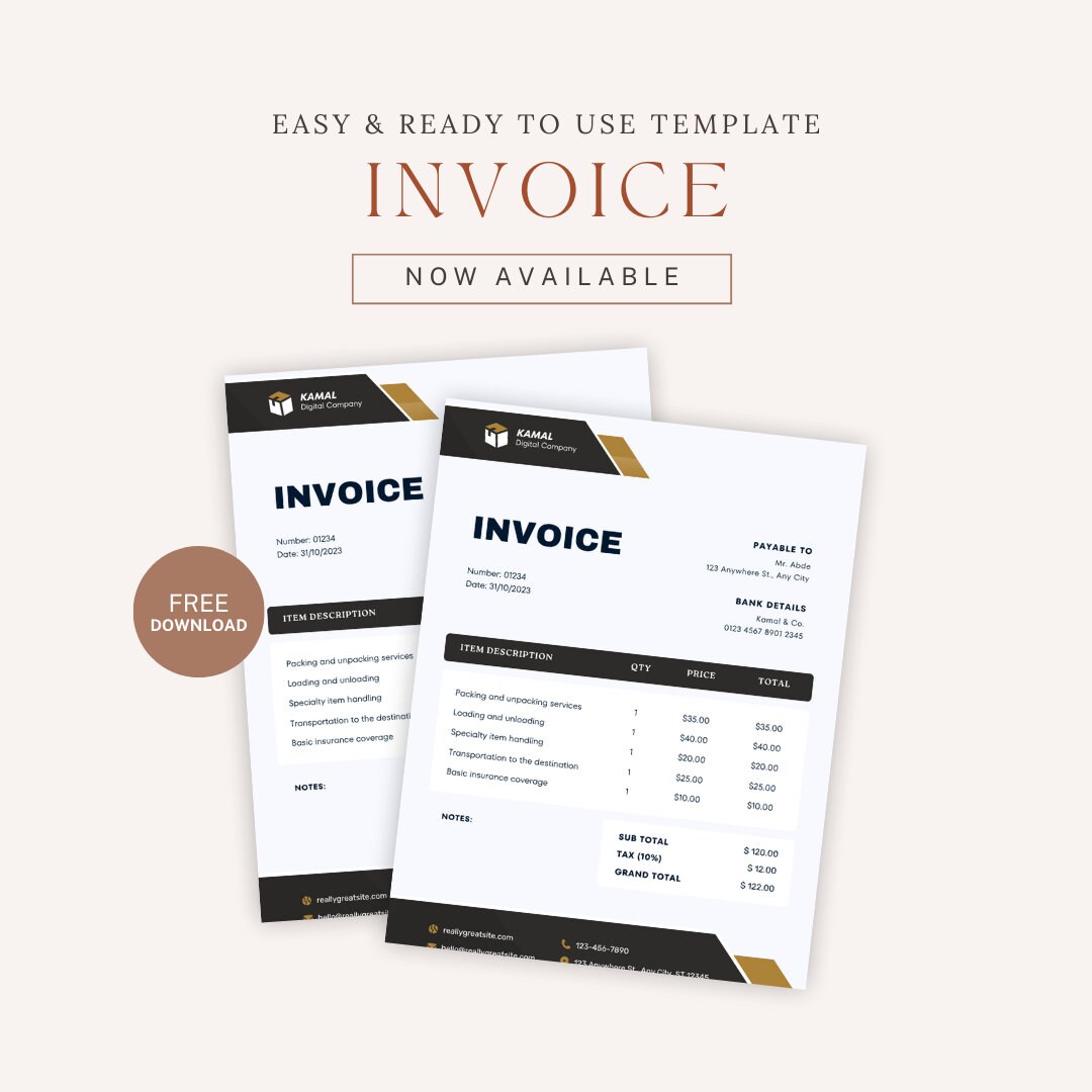 Corporate Service Invoice Template, Custom Business Invoice ...