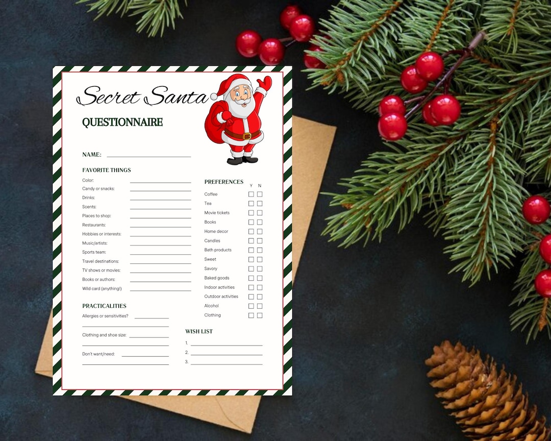 Digital Christmas Questionnaire Checklist A4, Downloadable PDF for ...
