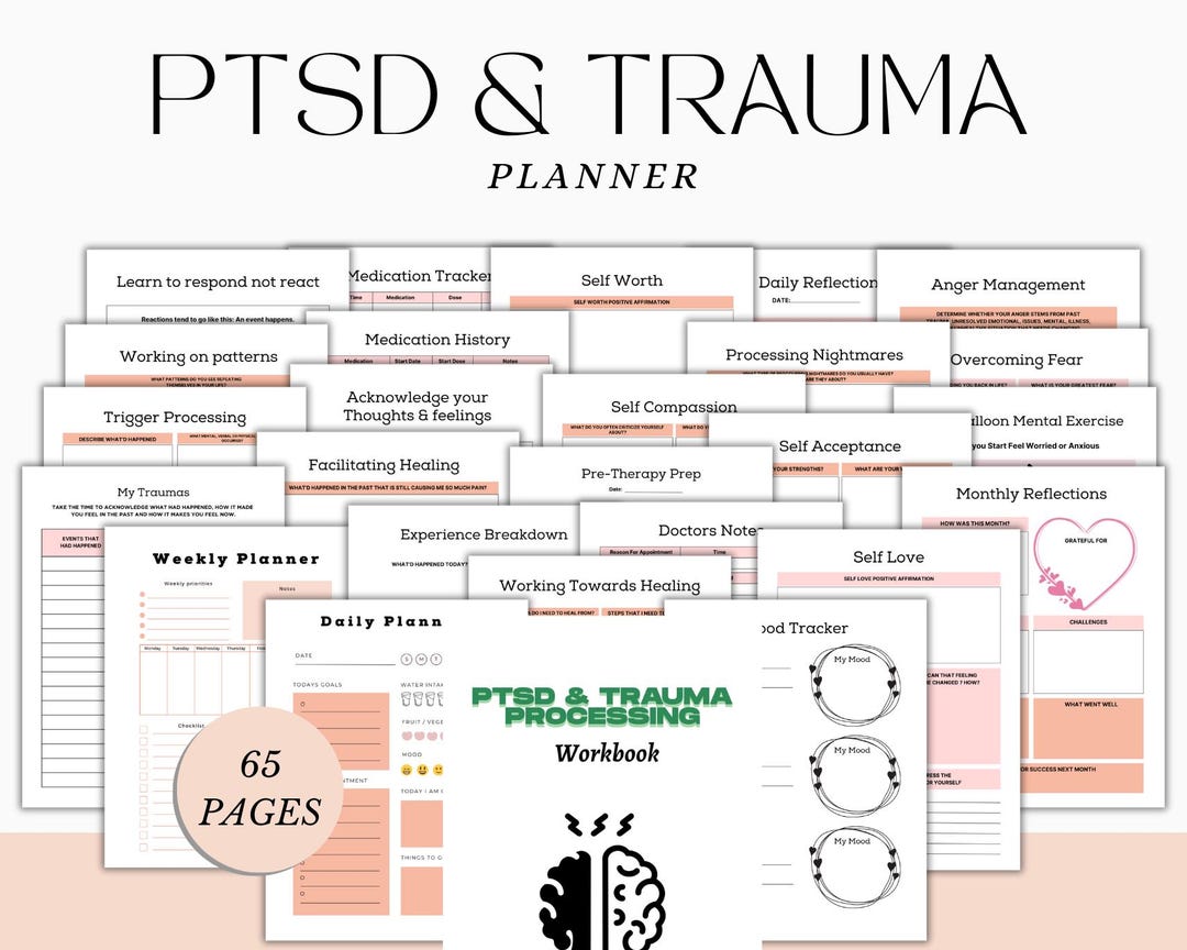 PTSD Trauma Processing Worksheets Workbook Therapy Safety Plan Prompts ...