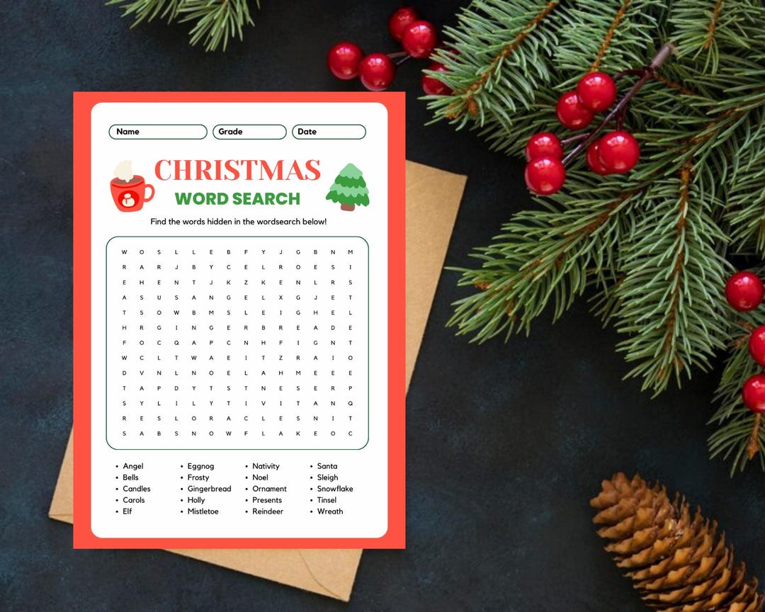 Christmas Word Search Printable Worksheet, Engaging Holiday Activity ...