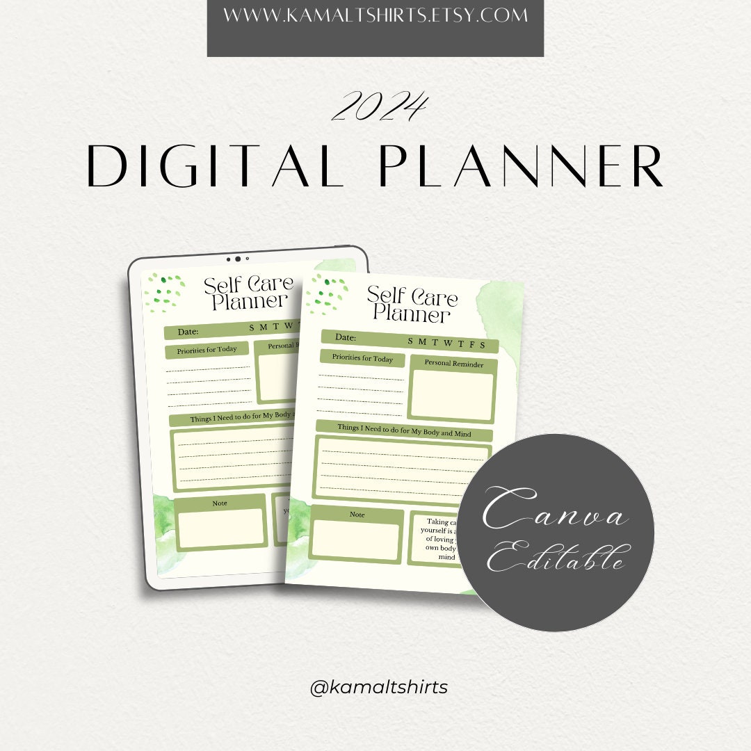 Green Watercolor Self Care Planner, Habit Tracker, Daily Organizer ...