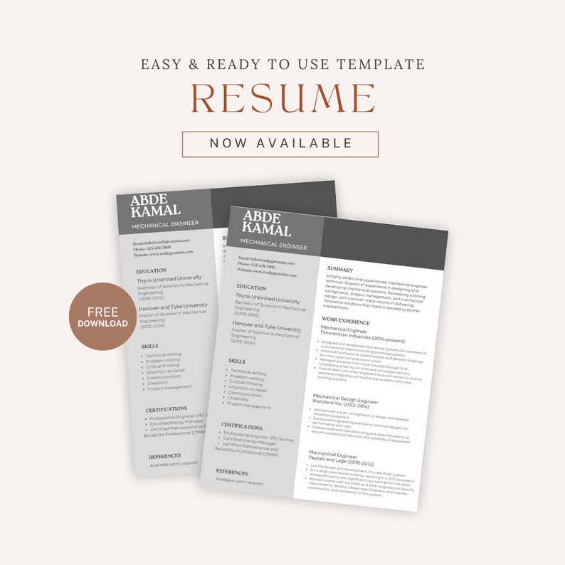 Minimalist Professional Resume Template, Job Seeker CV, Modern Design ...