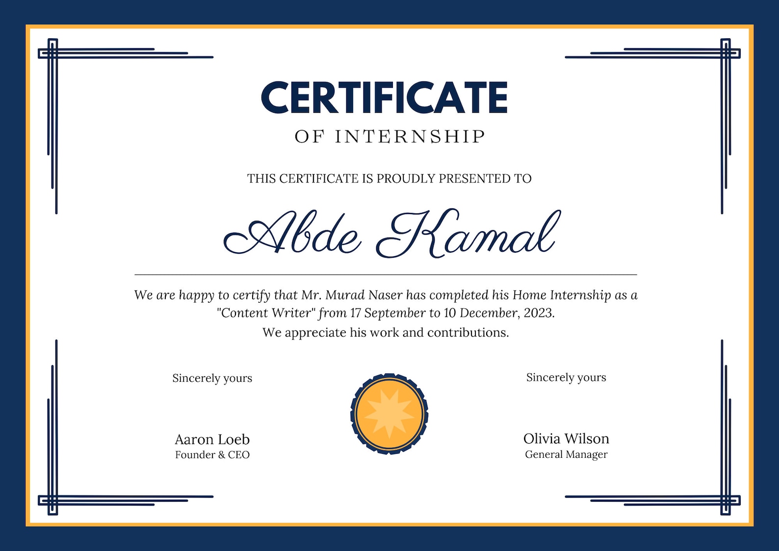 Internship Completion Certificate, Professional Intern Credential ...