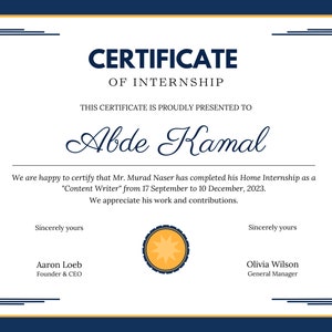 Internship Completion Certificate, Professional Intern Credential ...