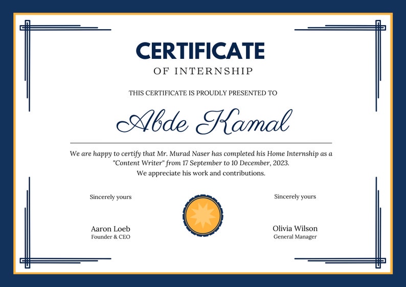 Internship Completion Certificate, Professional Intern Credential ...