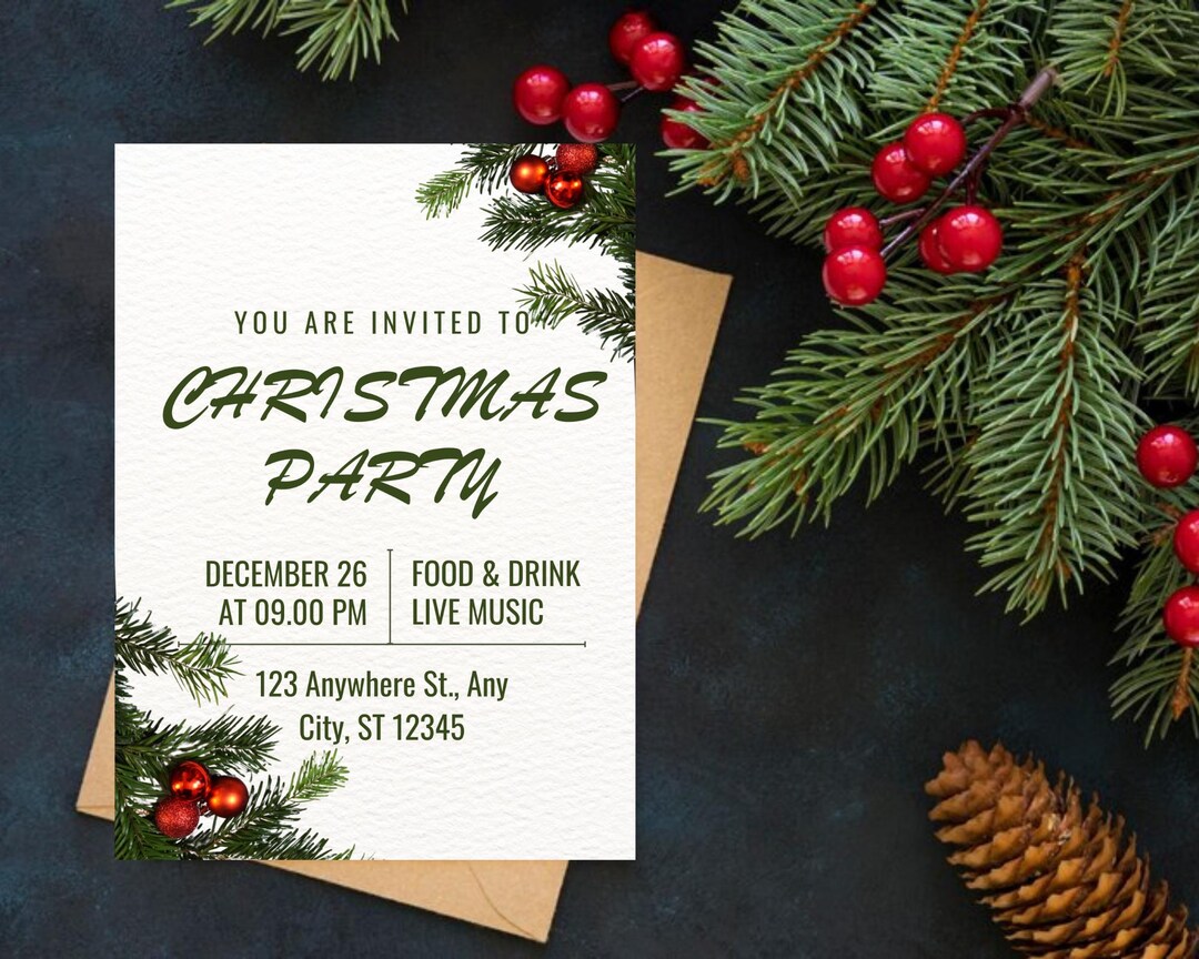 Digital Christmas Party Invitation Card, Festive Design Downloadable ...