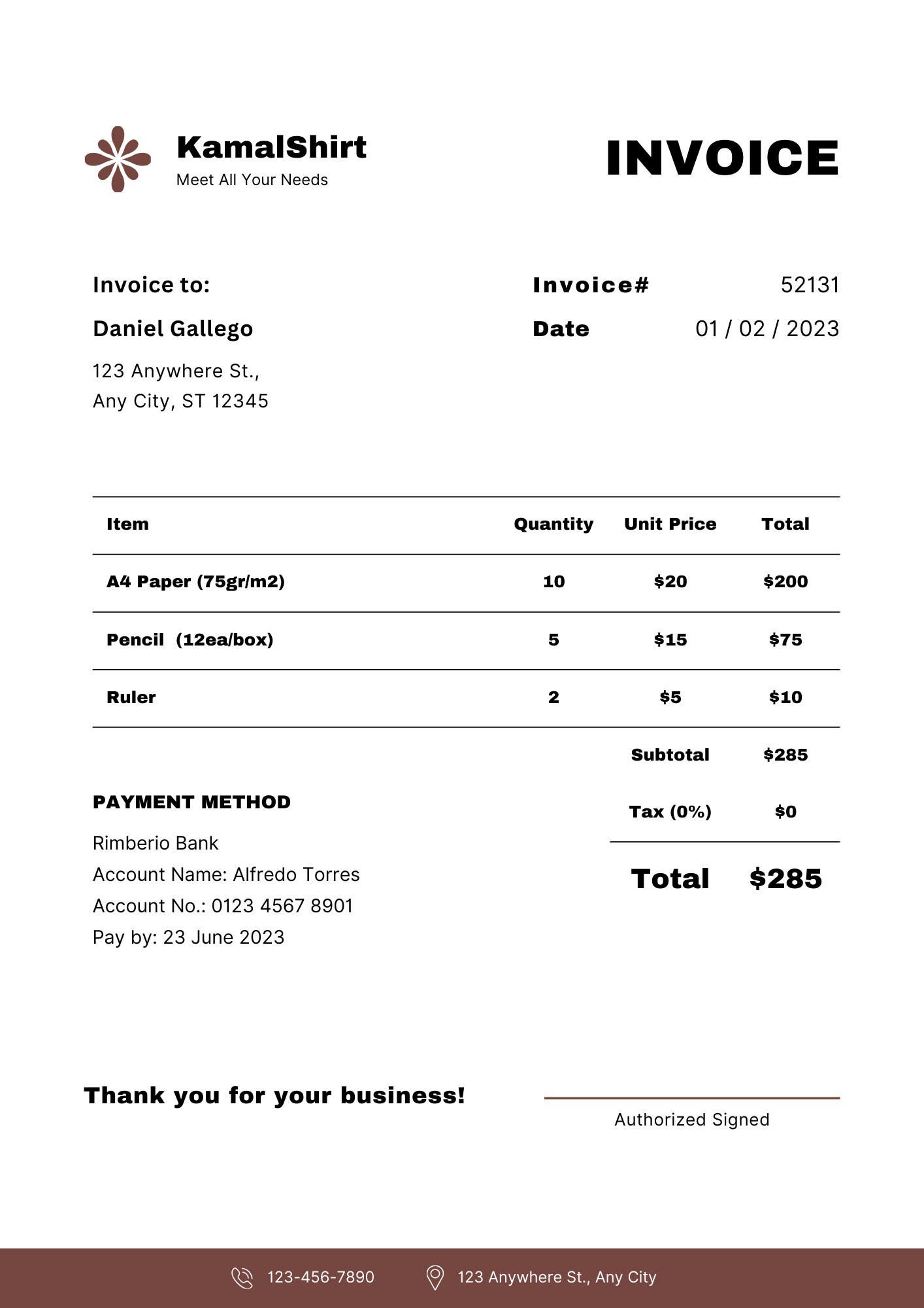 Elegant Simple Business Invoice Layout, Classic Invoice Template ...