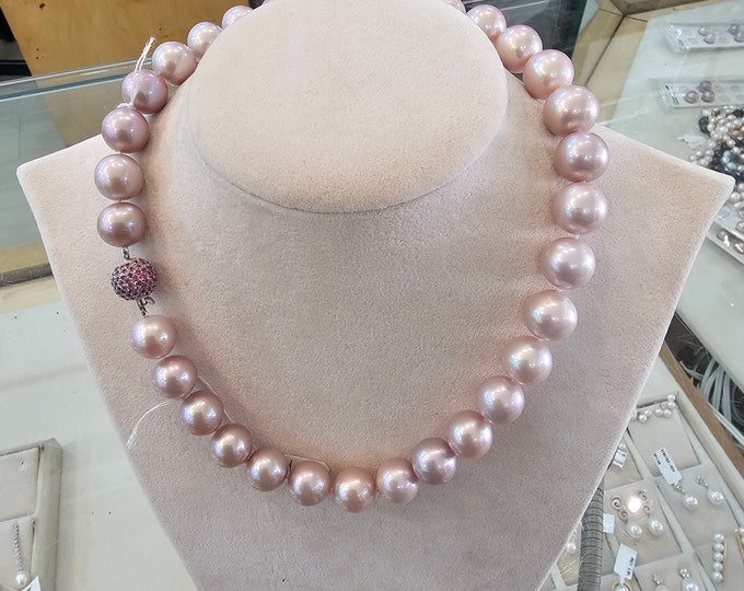 Barbie Pink Pearl Necklace With 18kt. White Gold Clasp and Rubies, Rare ...