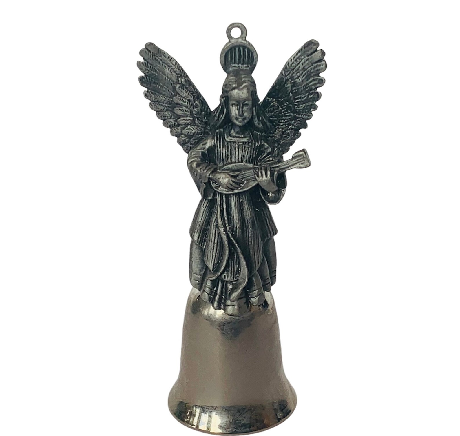 Angel Pewter Bell Figurine Vintage Vtg Metal Miniature Ornament Heaven ...