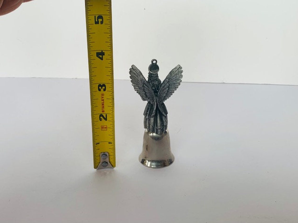Angel Pewter Bell Figurine Vintage Vtg Metal Miniature Ornament Heaven ...