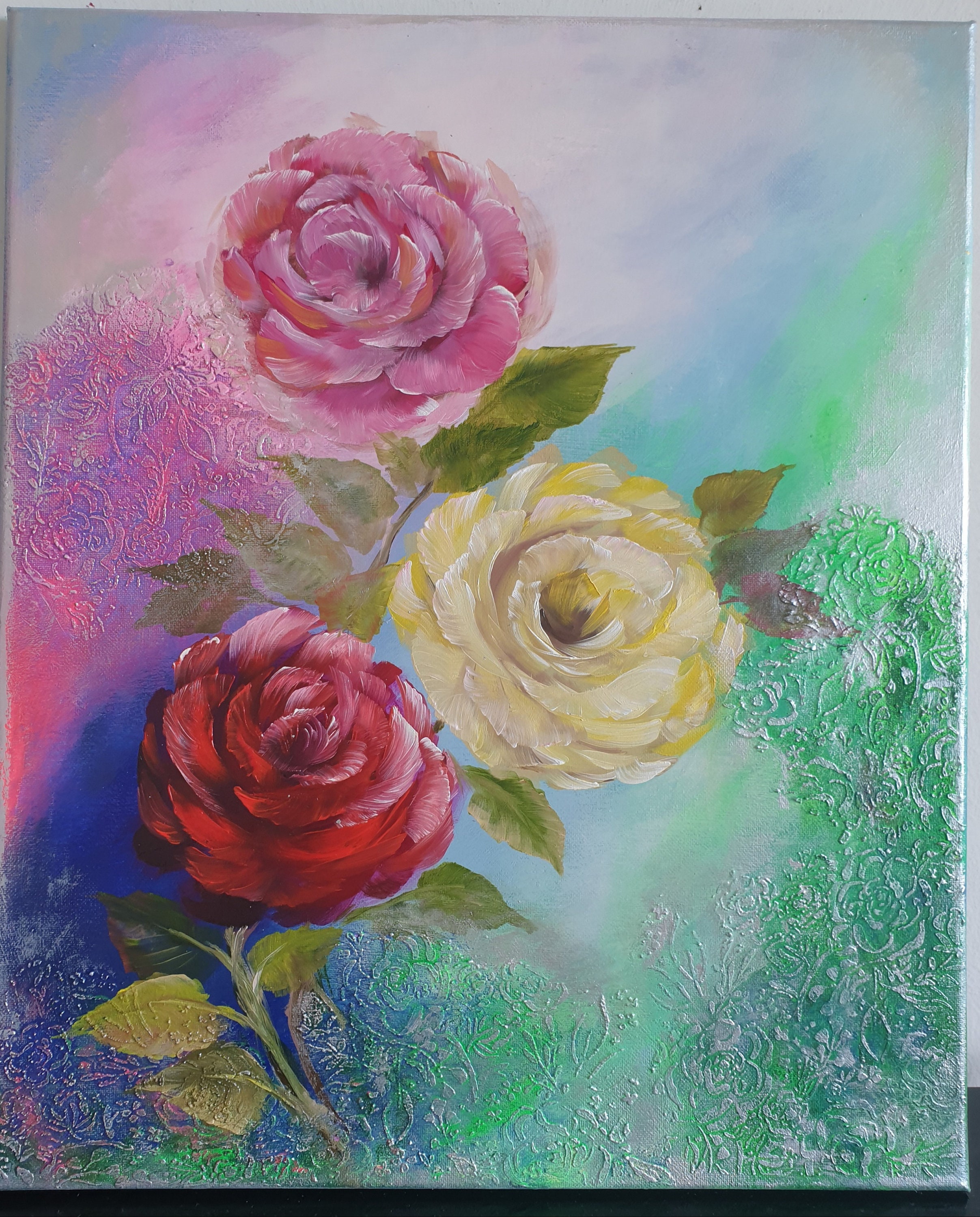 New Roses Old Roses Oil Painting on 3D Acrylic Painting Stretched ...