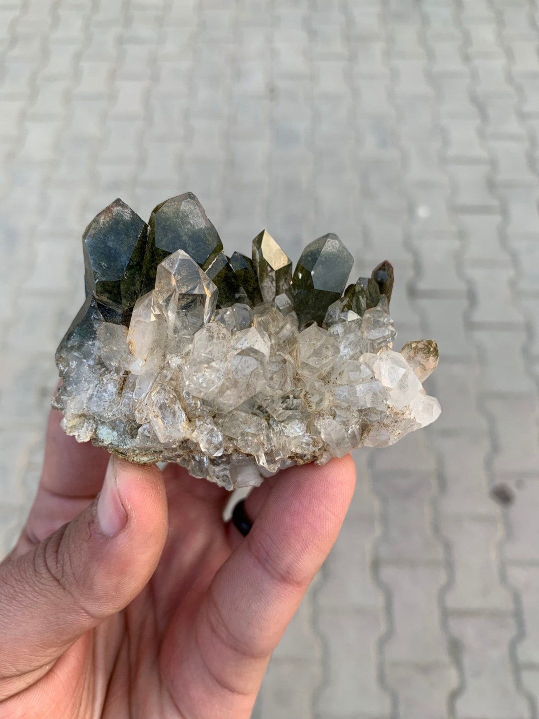 Chlorine / Chlorite Included Quartz Crystals Cluster Specimen With ...