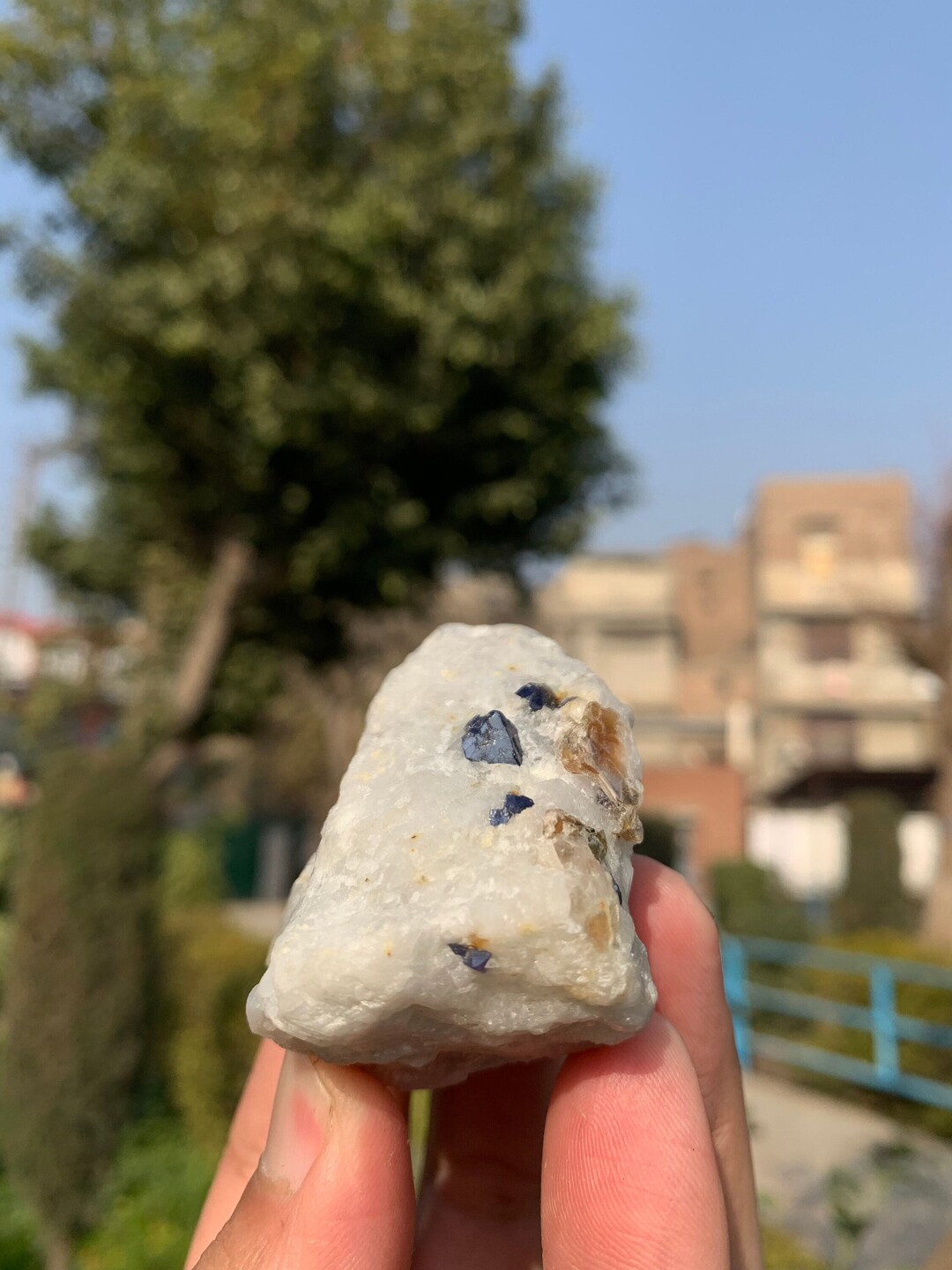 Rare Blue Spinel Octahedron Crystals With Milky White Calcite ...
