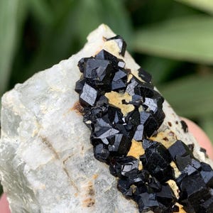 Rare Black Andradite Crystals Bunch Sitting on Albite Combine Specimen ...