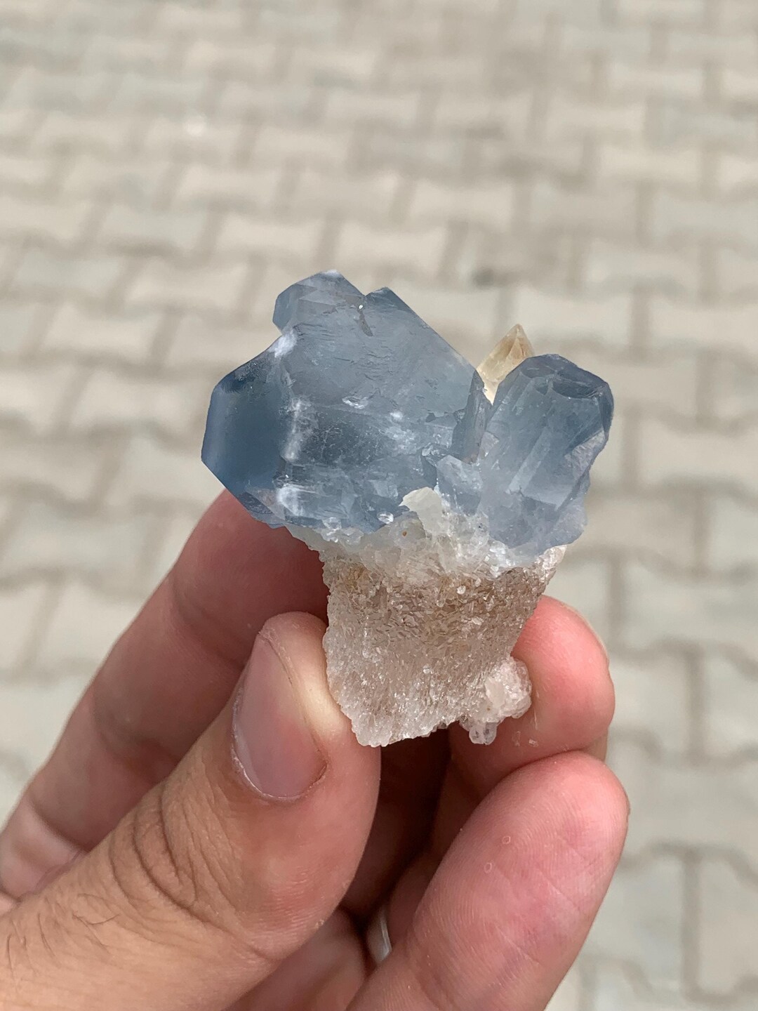 Rich Blue Celestine Crystals Having Wet-lustre With Dogtooth Calcite ...