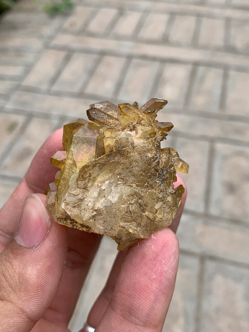 Rare Iridescent Quartz Crystals Cluster With Rainbow & Iron on Surface ...