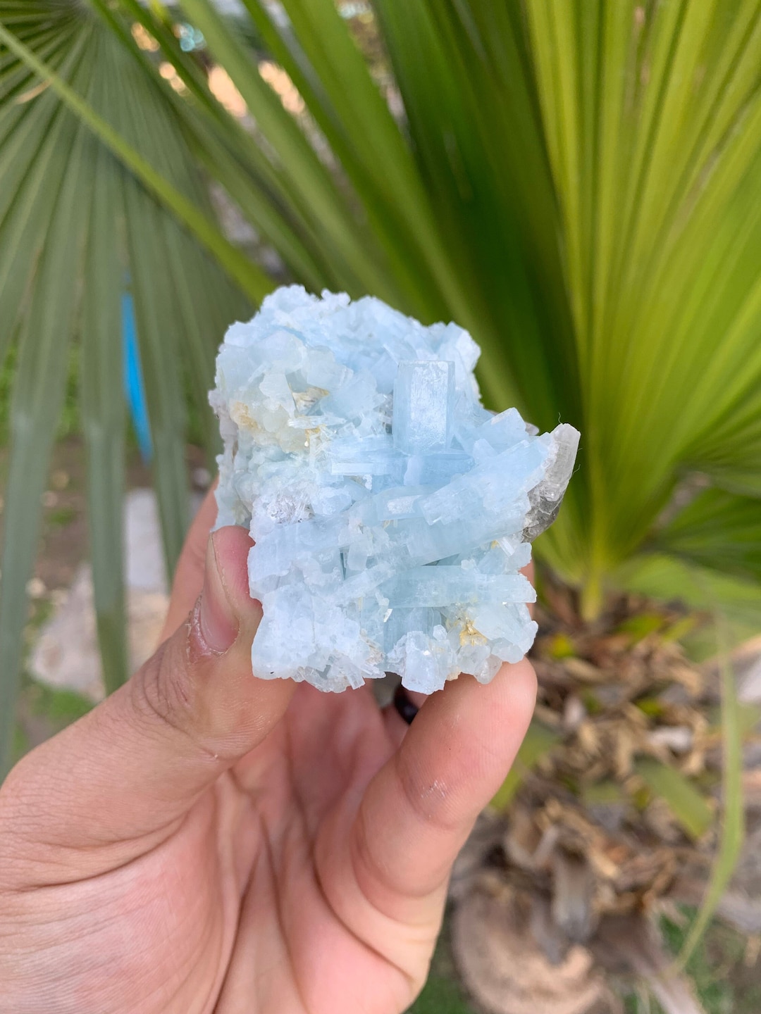 Beryl Var Blue Aquamarine Crystals Cluster / Bunch With Quartz Combine ...