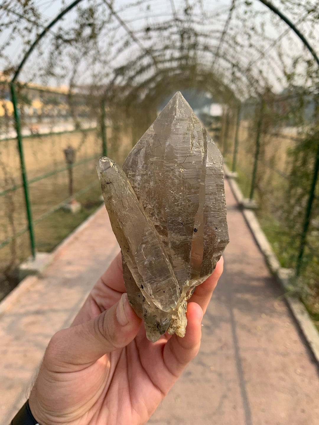 Smokey Himalayan Quartz Twin Crystals With Black Inclusions & Feldspar ...