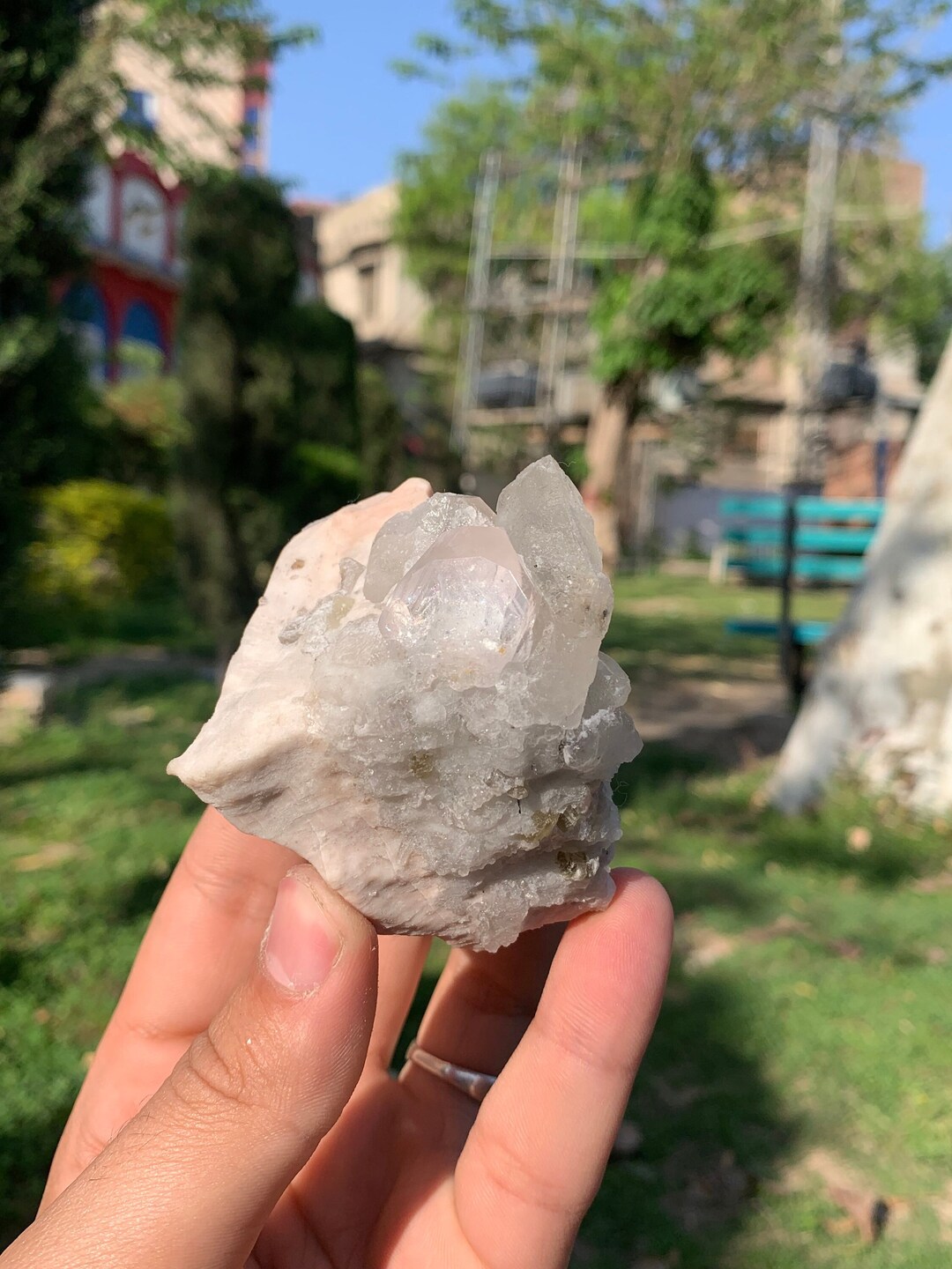 Pink Morganite / Beryl Hexagonal Crystal Having Phantoms With Quartz ...