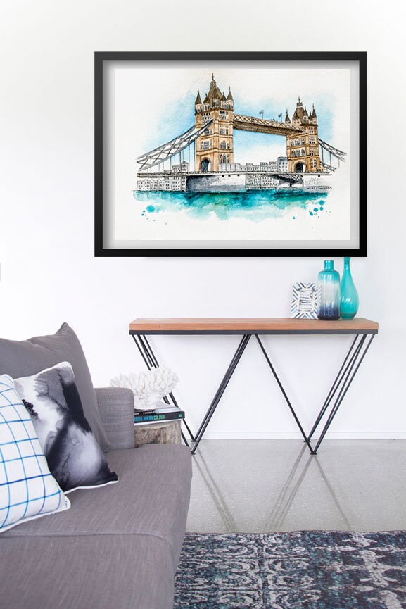London Bridge Print, London Poster Art Gift, Watercolor London Art ...