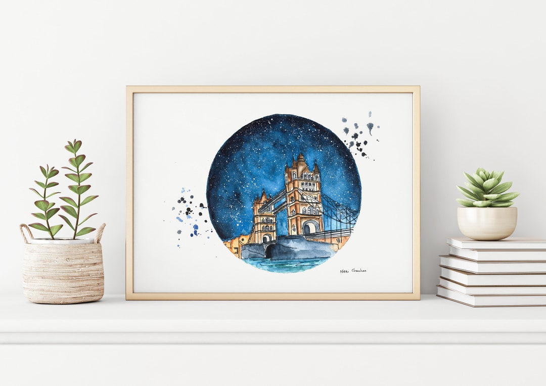 London Bridge Print, London Poster art gift, Watercolor London art ...