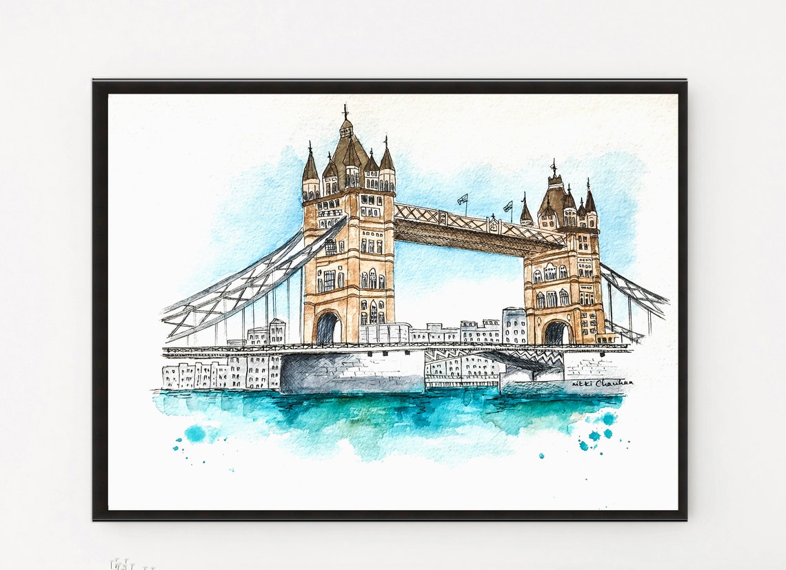 London Bridge Print, London Poster Art Gift, Watercolor London Art ...