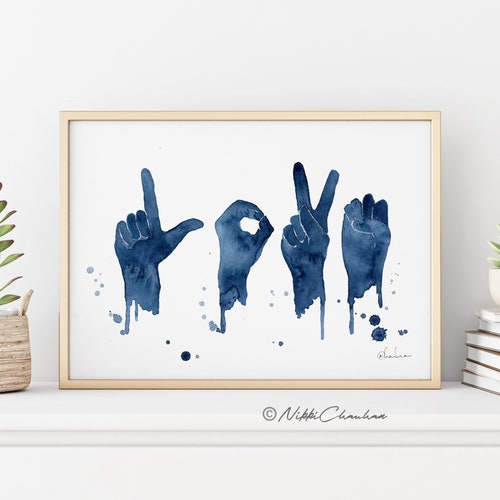 ASL I Love You American Sign Language Watercolor Print Love | Etsy