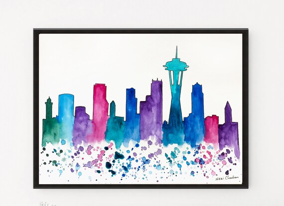 Seattle Skyline Print Skyline Poster Gifts Seattle Wall Art | Etsy
