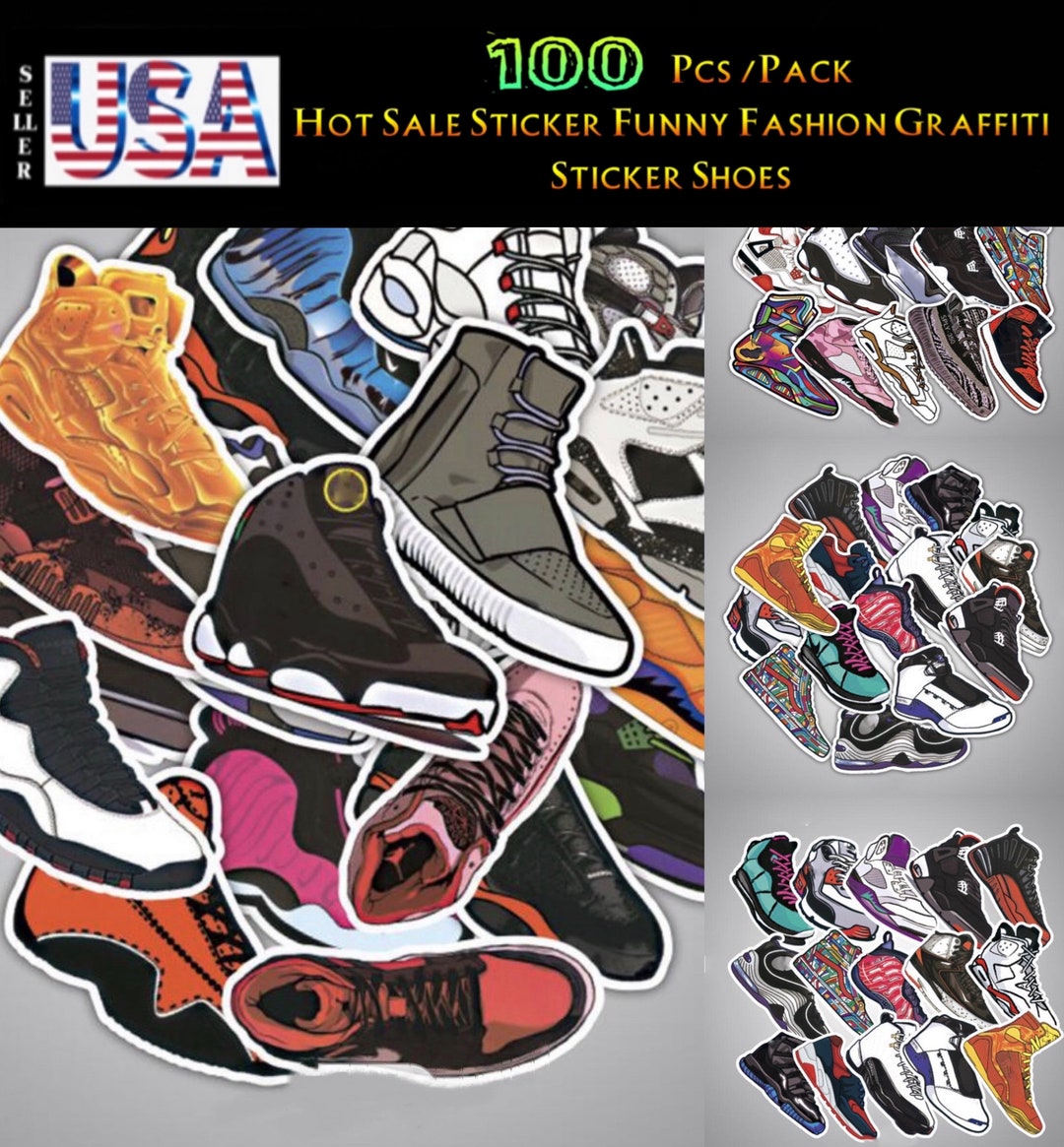 100 Pcs, Hot Sale, Stickers Shoes Funny Fashion Graffiti, Sticker Shoes ...