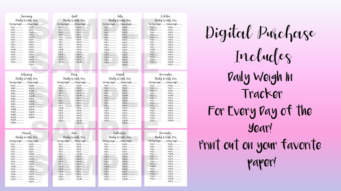 PRINTABLE Daily Weigh in Sheet - Etsy
