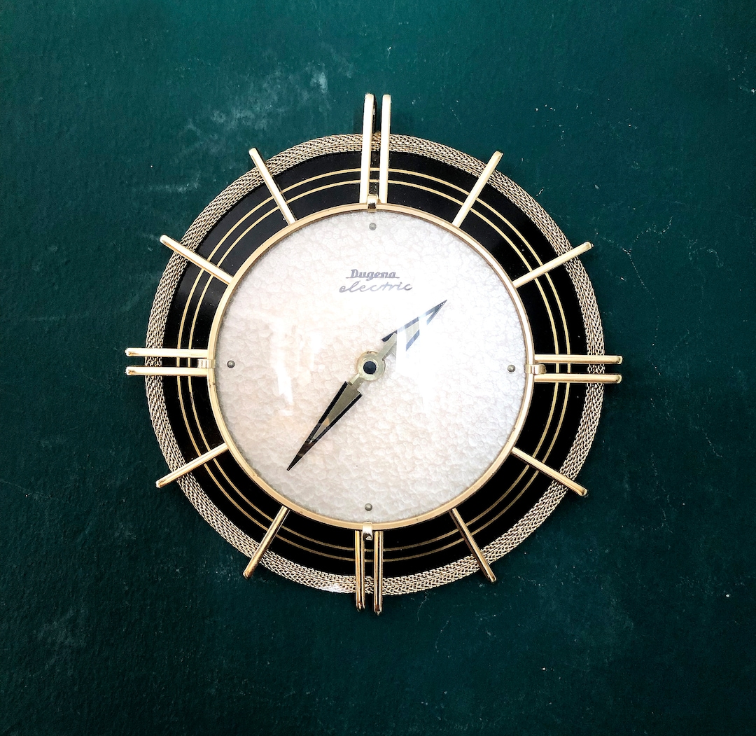 Midcentury Wall Clock Made of Brass and Hammered Dial in Sun Design by ...