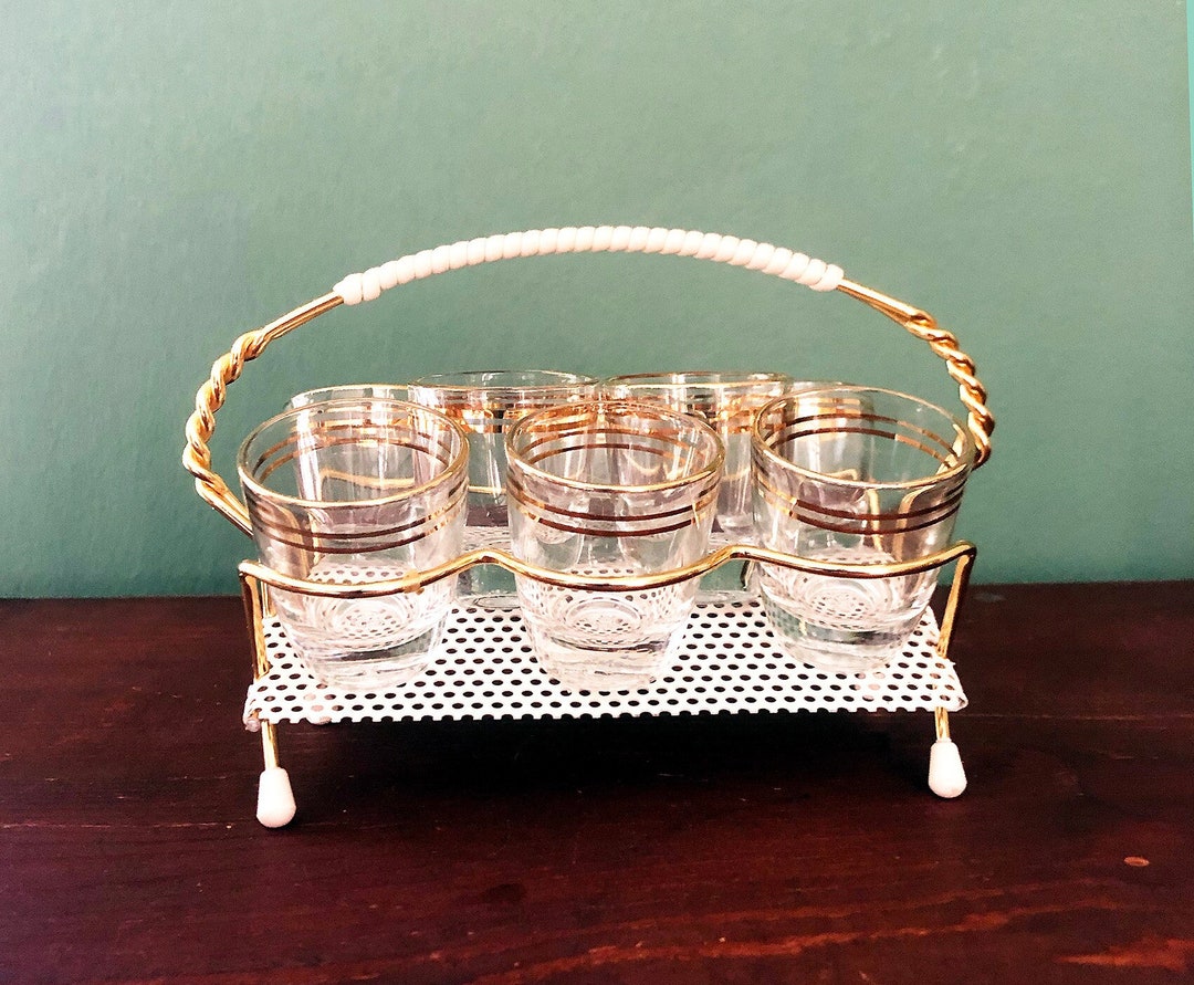 VINTAGE 8 Shot Glasses 50s, Shot Glasses, Gold Rim Rare Version in ...