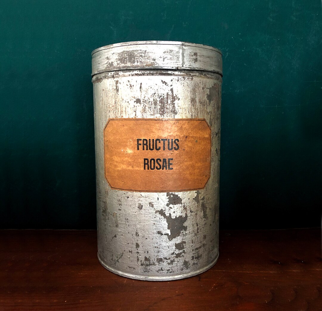 Large Old Apothecary Tin 1930s fructus Rosae rosehip, Lacquered Metal ...