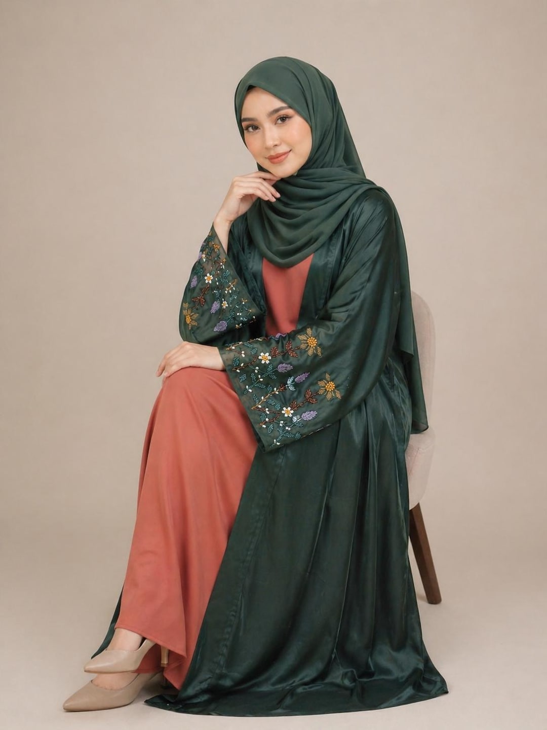 Hand Embroidered Nida Abaya Set | Luxury Dubai Modest Wear, Elegant ...