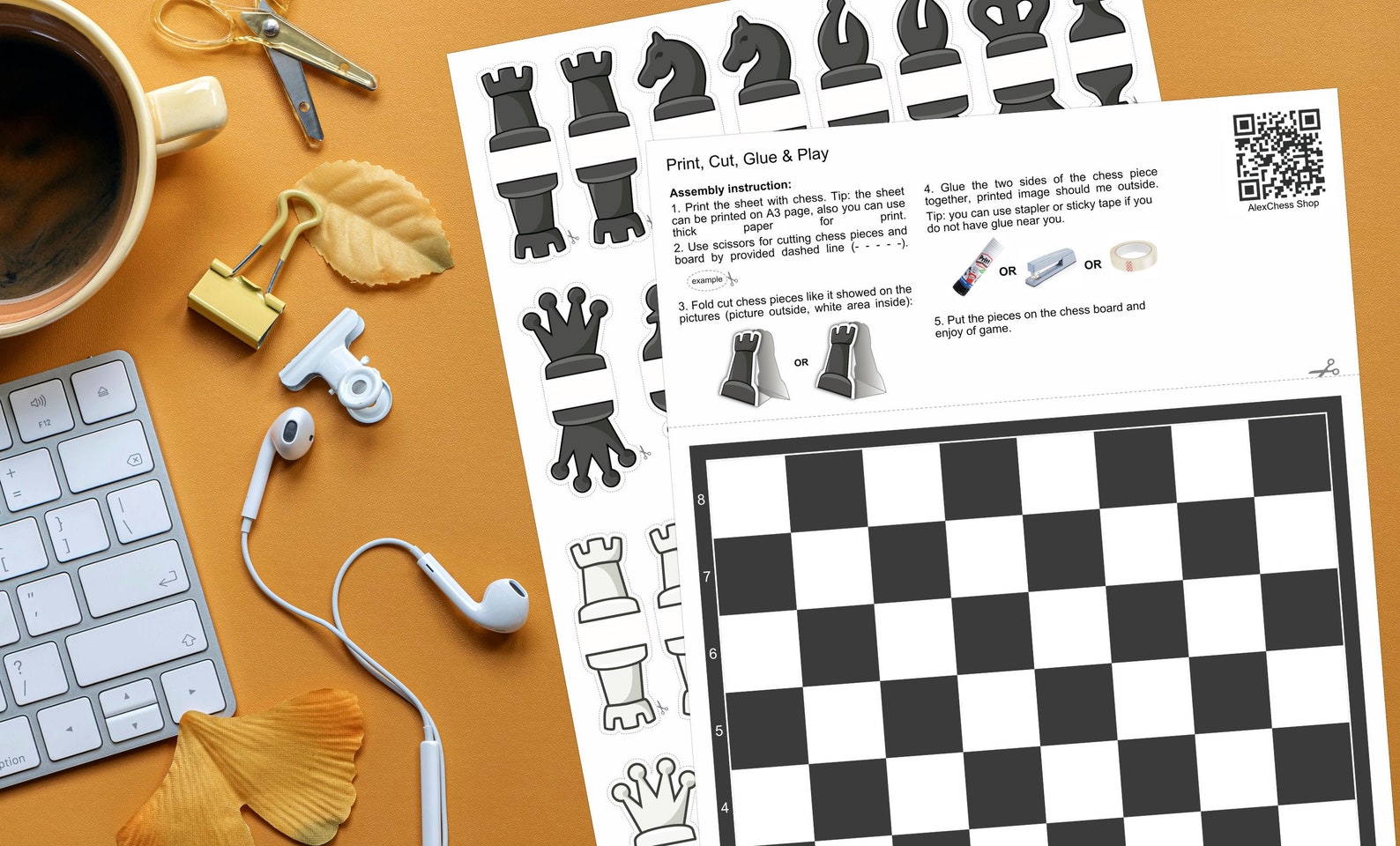 Print, Cut, Glue & Play - Digital Chess Set for Printing on Paper ...