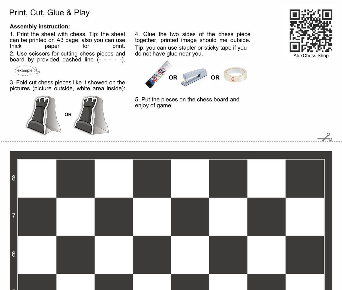 Print, Cut, Glue & Play - Digital Chess Set for Printing on Paper ...