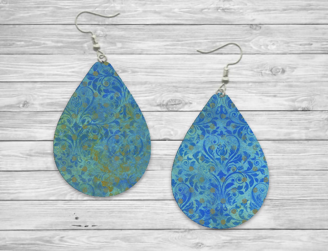 Vintage blue and rusty colored Teardrop Earrings / Teardrop Dangle ...