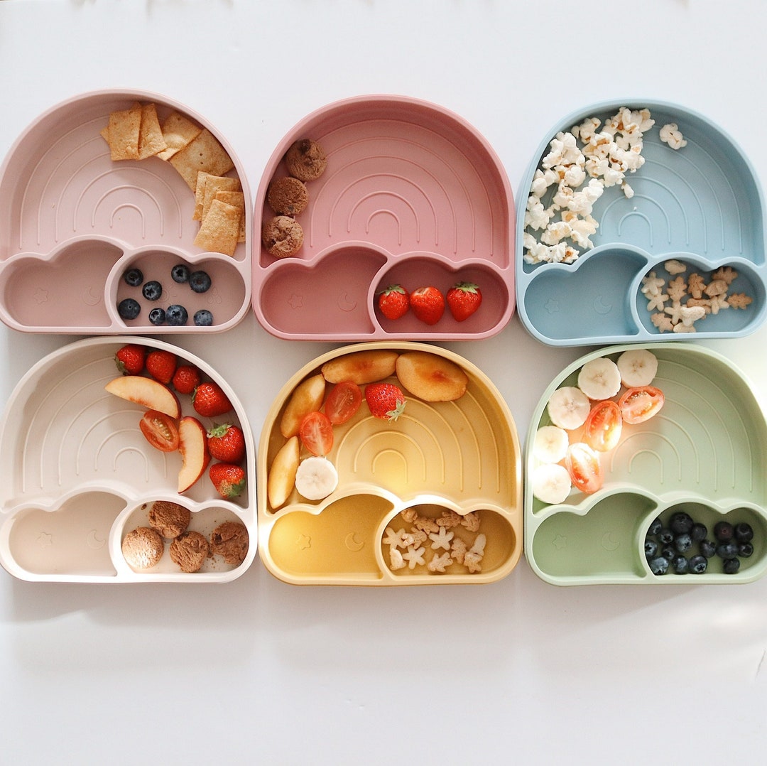 Rainbow Baby/toddler Silicone Weaning Suction Divider Plate Utensils ...