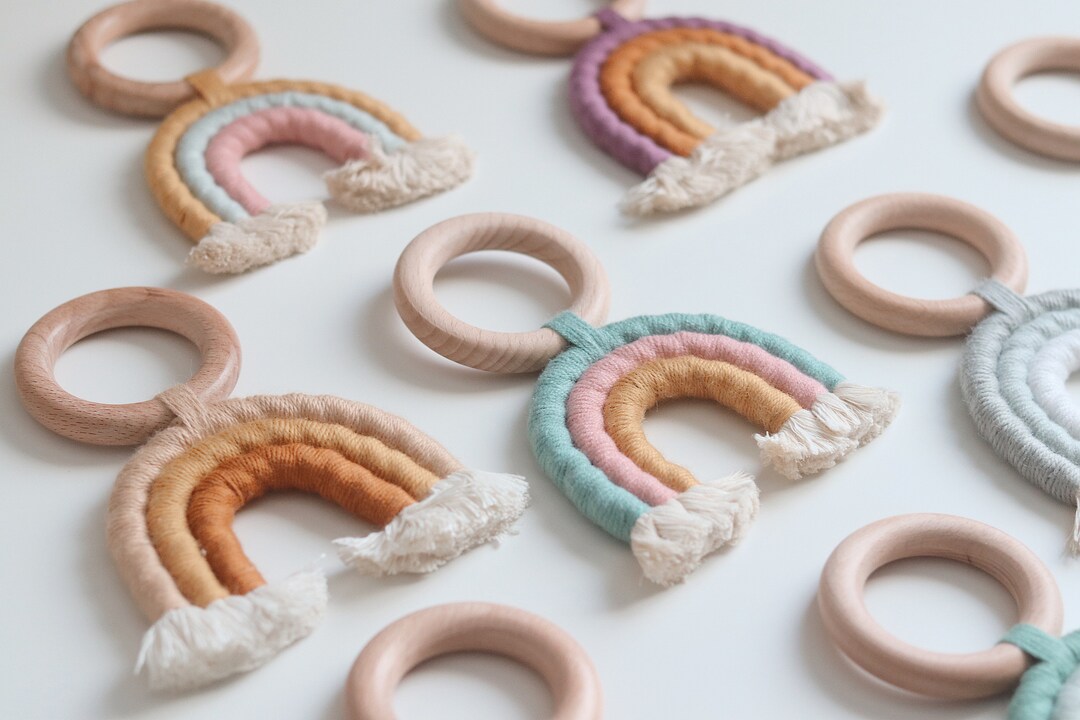 Macrame Rainbow Teether, Macramé Wooden Rainbow Baby Teether, Rainbow ...