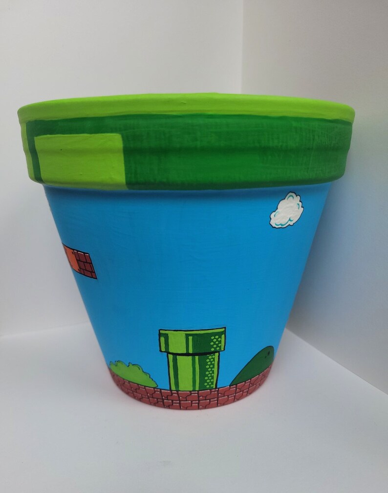 Mario Planter Pot (7"w X 4"h X 4"b) (this Pot is Wider Towards the Top ...