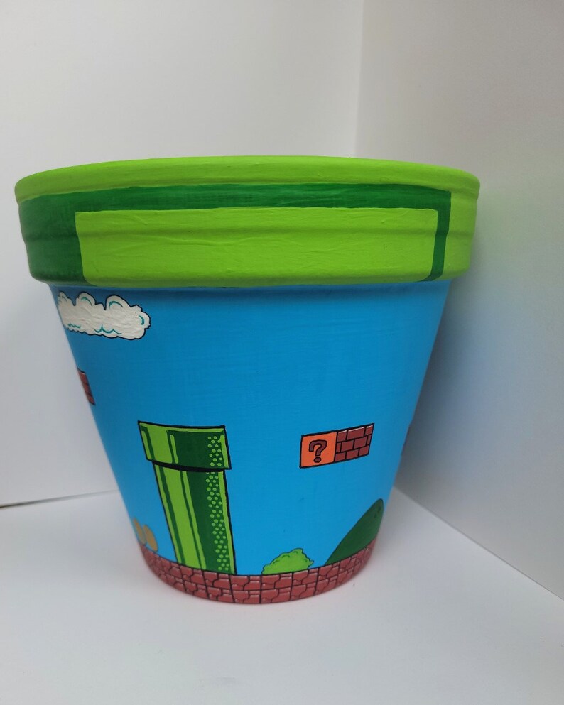 Mario Planter Pot (7"w X 4"h X 4"b) (this Pot is Wider Towards the Top ...