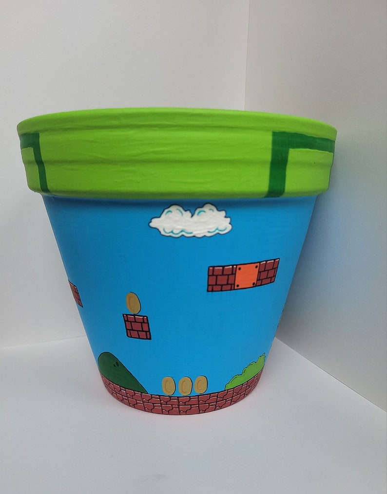 Mario Planter Pot (7"w X 4"h X 4"b) (this Pot is Wider Towards the Top ...