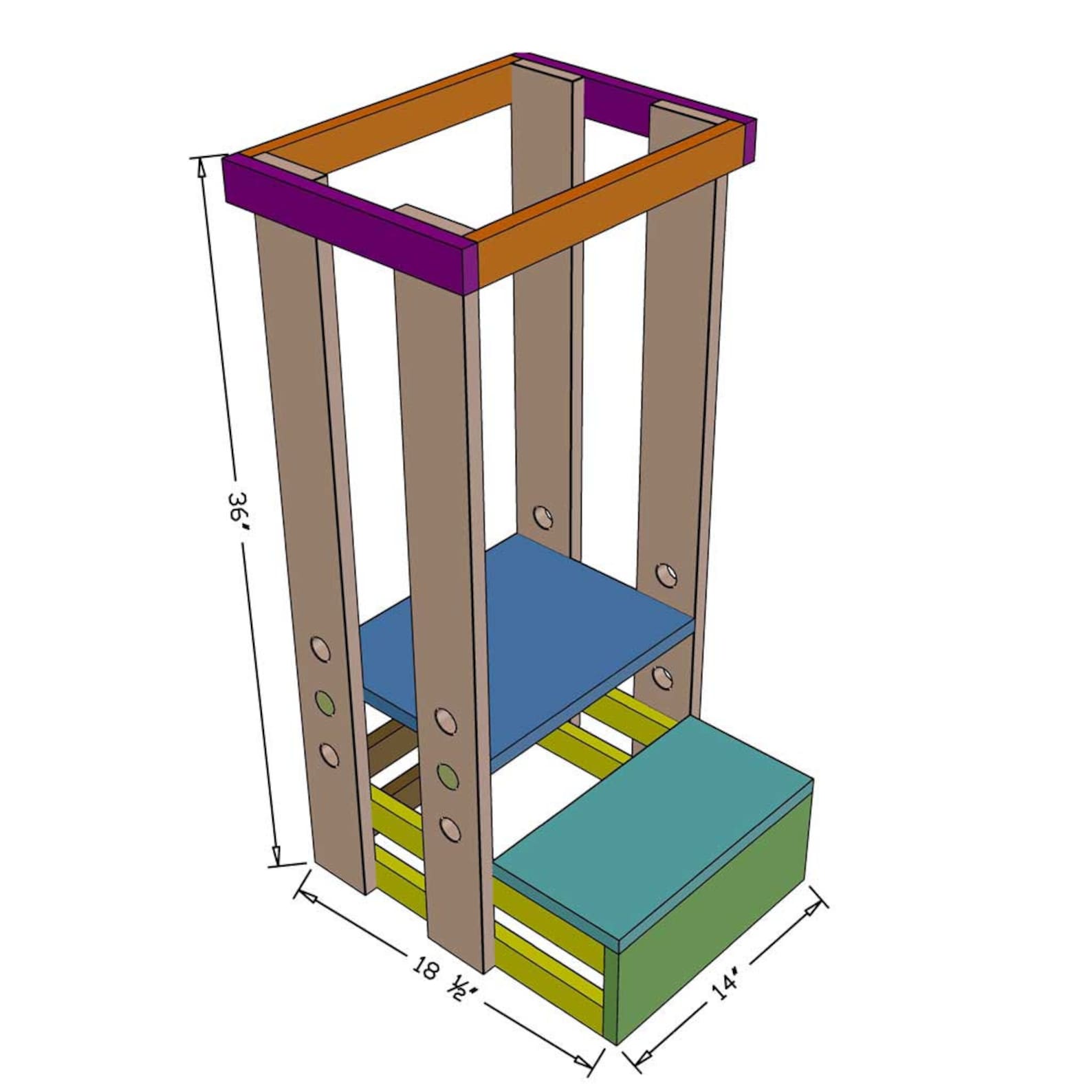 DIY Toddler Step Stool With Guard Rail PDF Plan [learning Tower Plans ...