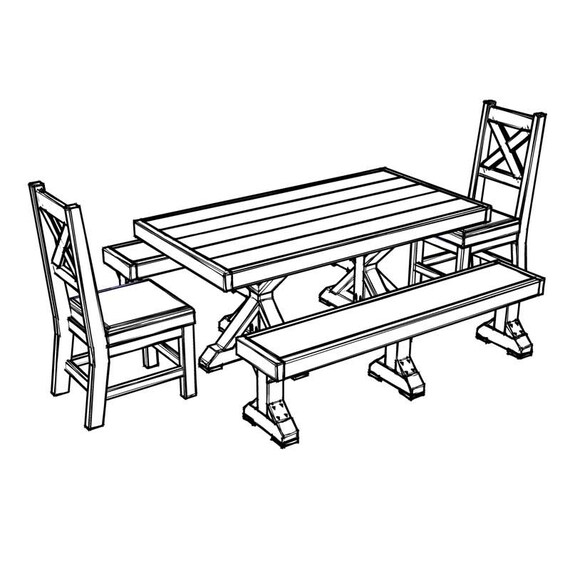 DIY Farmhouse Dining Table Set With Bench and a Chair Plan | Etsy