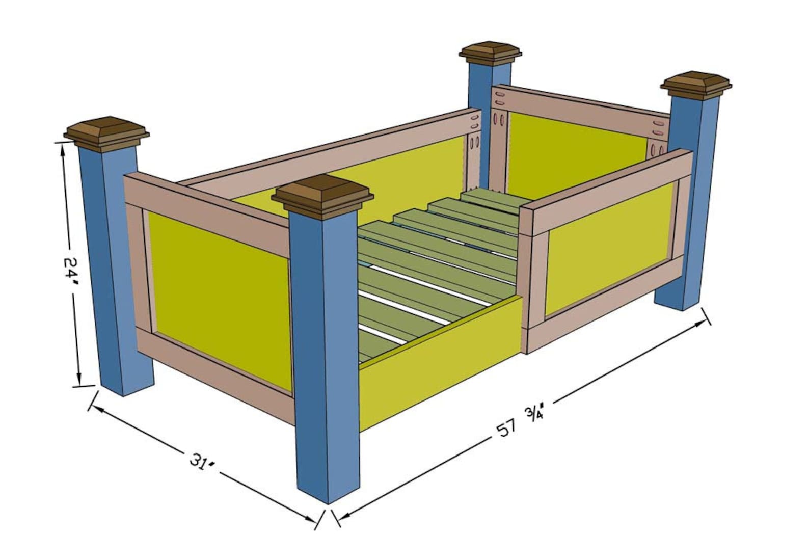 DIY Toddler Bed Plans [kids Bed Frame, Easy Childrens Bed, Wooden ...