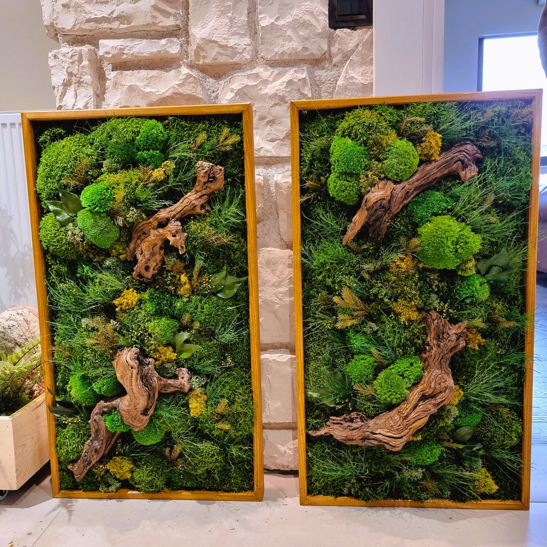 Custom Made Moss and Olive Wood Wall Art, Wooden Frame Moss Wall Decor ...